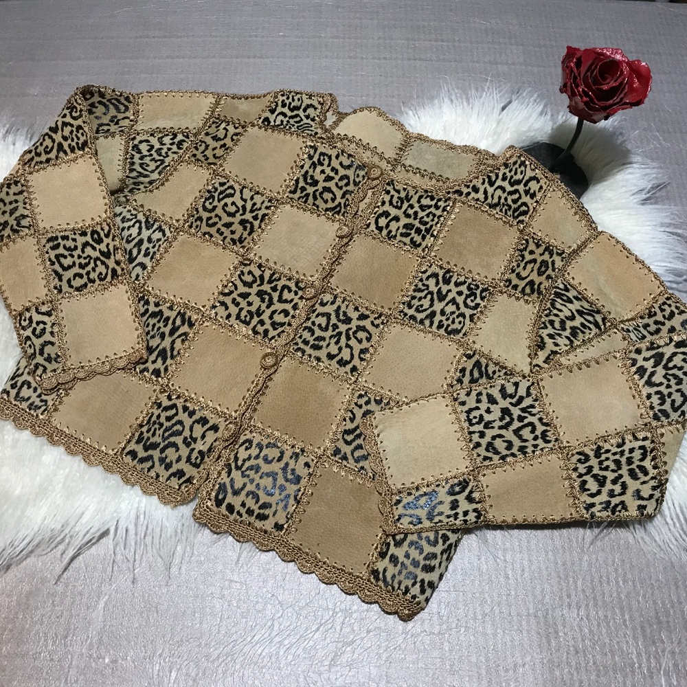 Suede Leather Patchwork Crochet Jacket - Gem